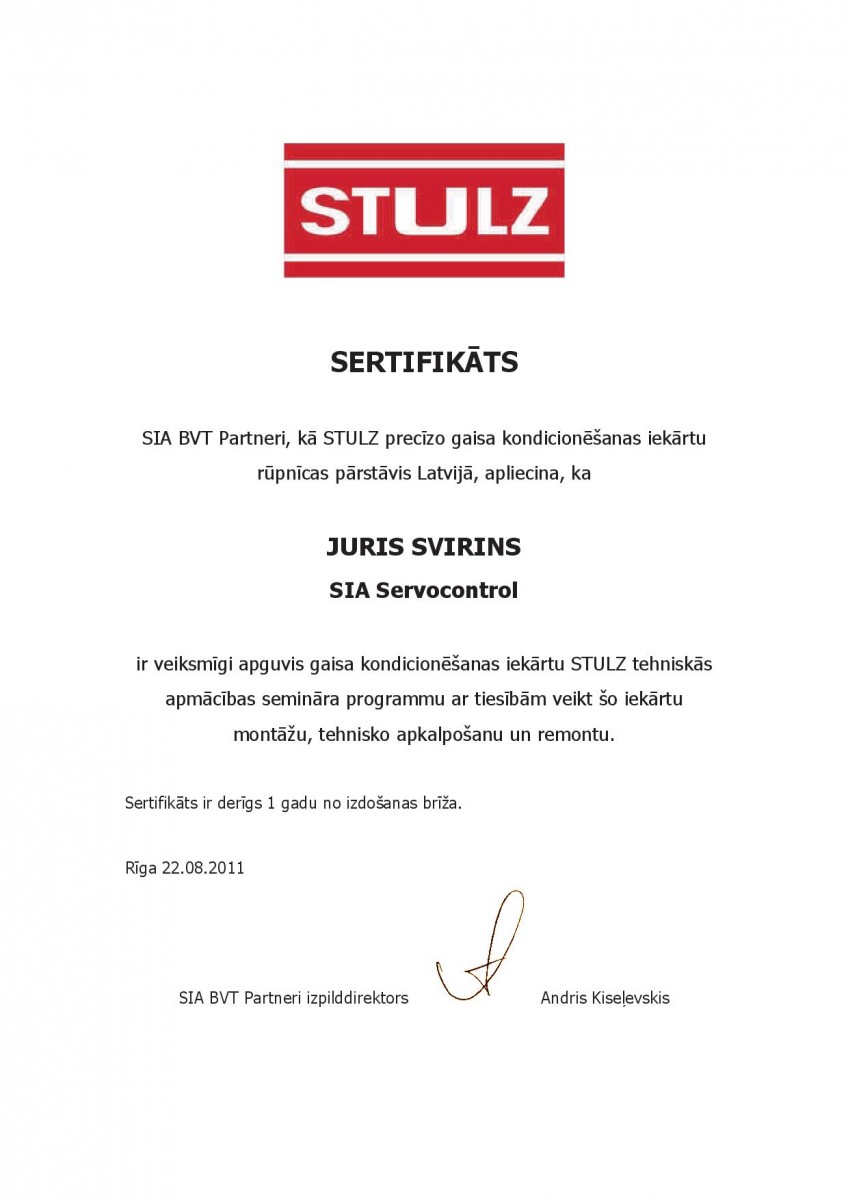Licenses and Certificates - Servocontrol